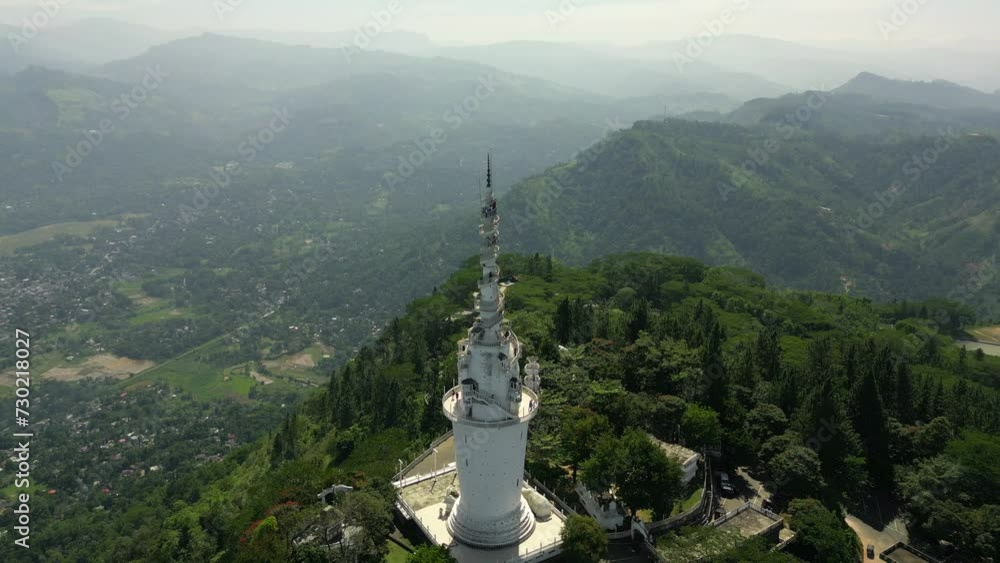 Ambuluwawa Temple in Sri Lanka aerial view. A religious white Tower ...