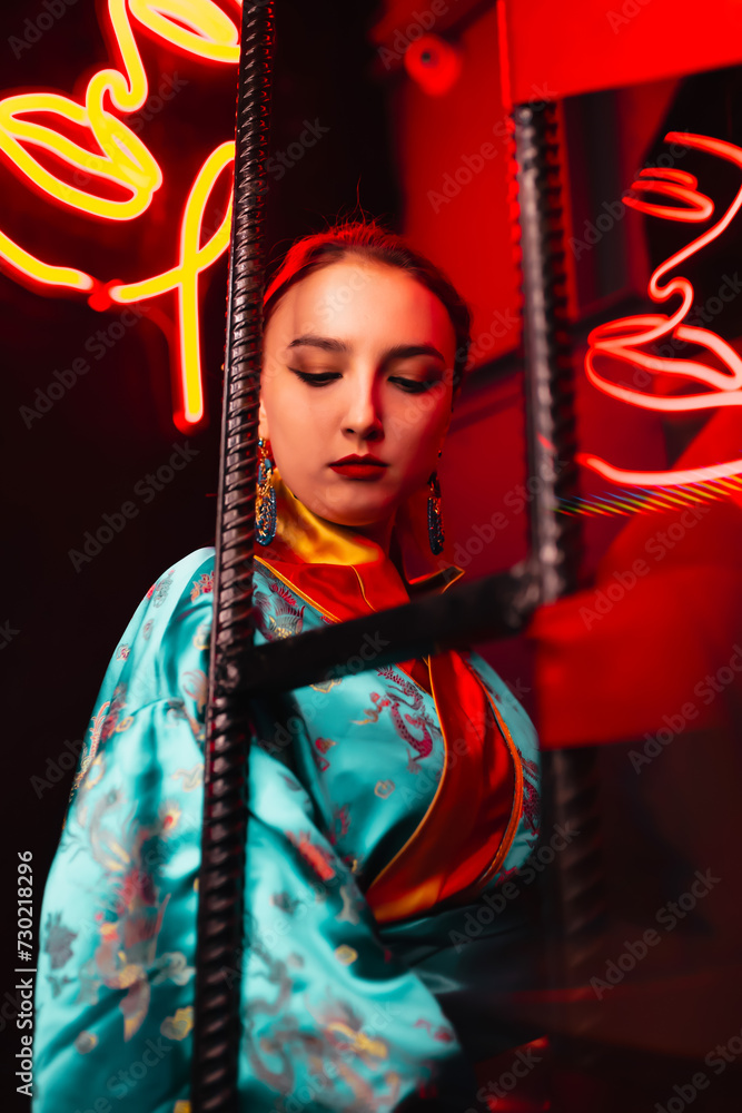 Beautiful girl in kimono. The image of a geisha, Chinese national ...