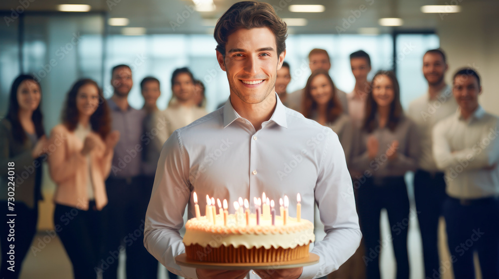 Employee appreciation day. Perfect job! Happy smiling man holding a ...