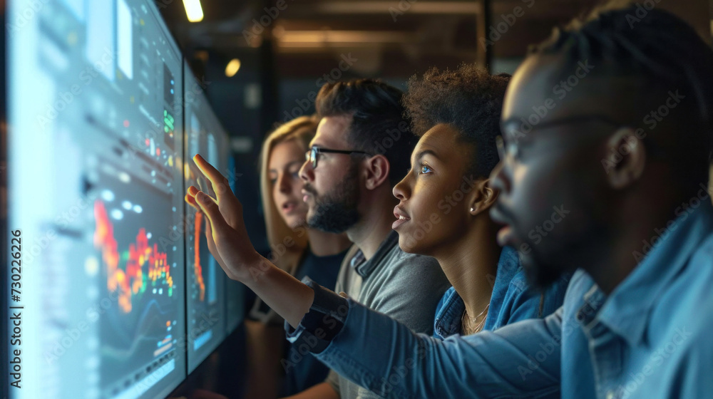 Ethical use of data AI system. diverse group of professionals looking ...