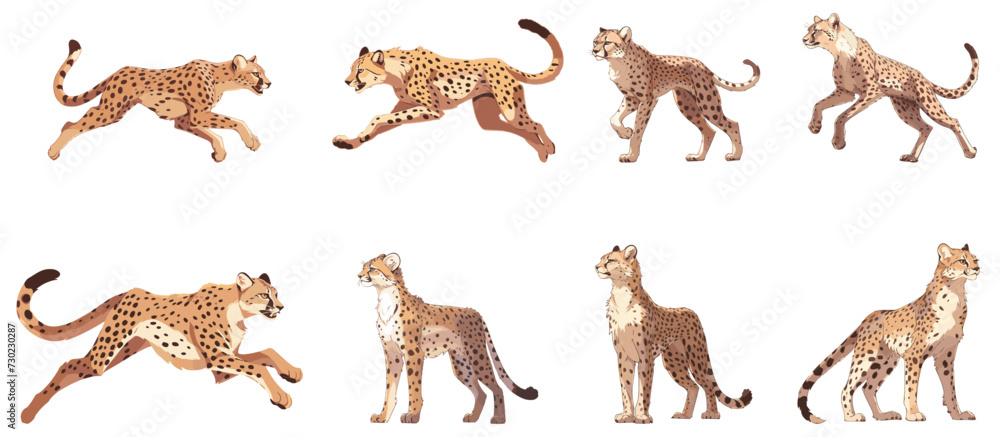 set of illustration of cheetahs in any several poses. isolated on ...
