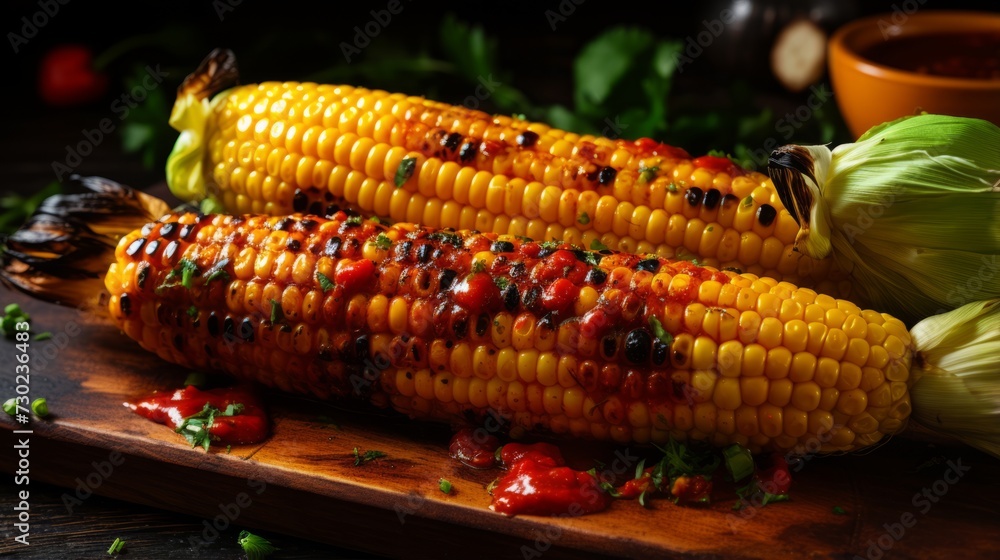 Grilled corn on the cob with buttery drizzle, an iconic BBQ classic ...
