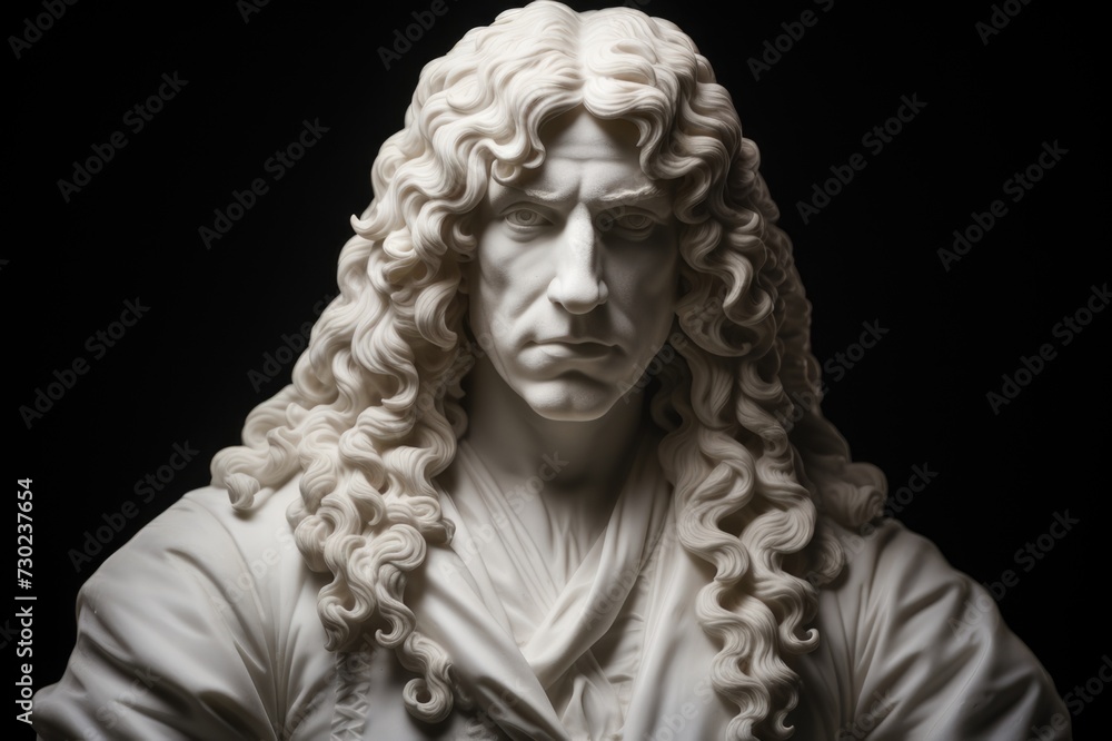Antonie van Leeuwenhoek marble statue. He known for his pioneering work ...