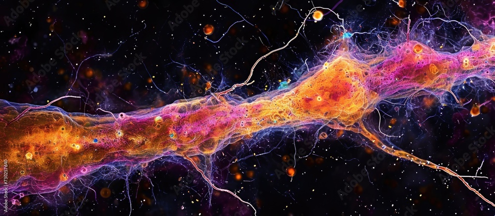 Nerve section displaying parallel myelinated fibers with Schwann cell ...