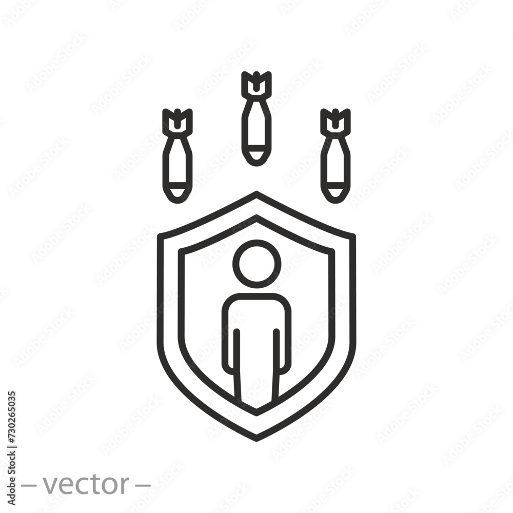 bunker from bombardment icon, bomb shelter, protect people life, cruise ...