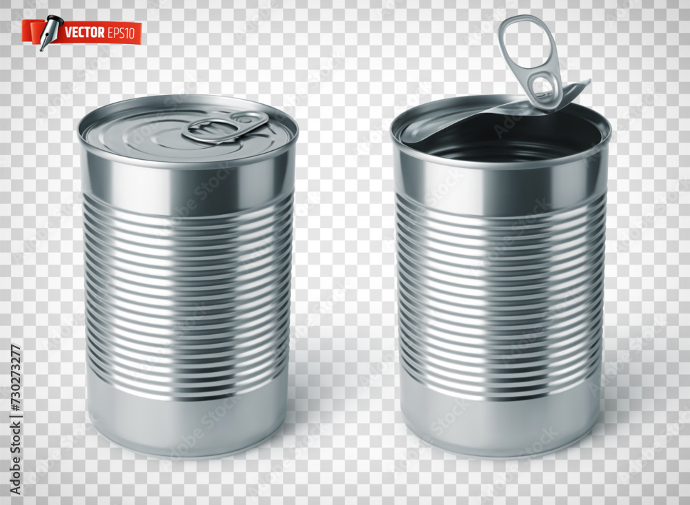 Vector realistic illustration of tin cans on a transparent background ...