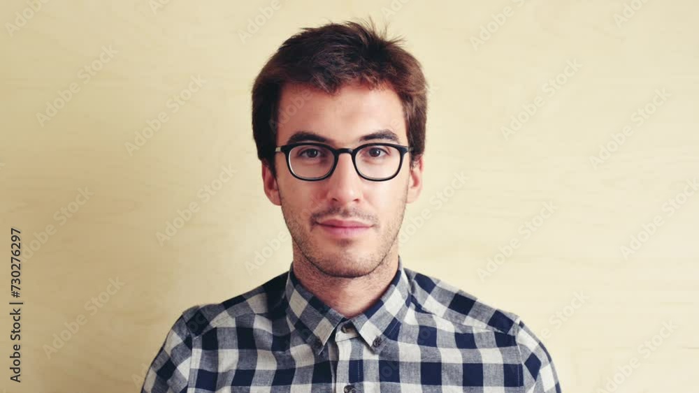 Face, nerd and man with glasses, eyesight and vision with stylish ...