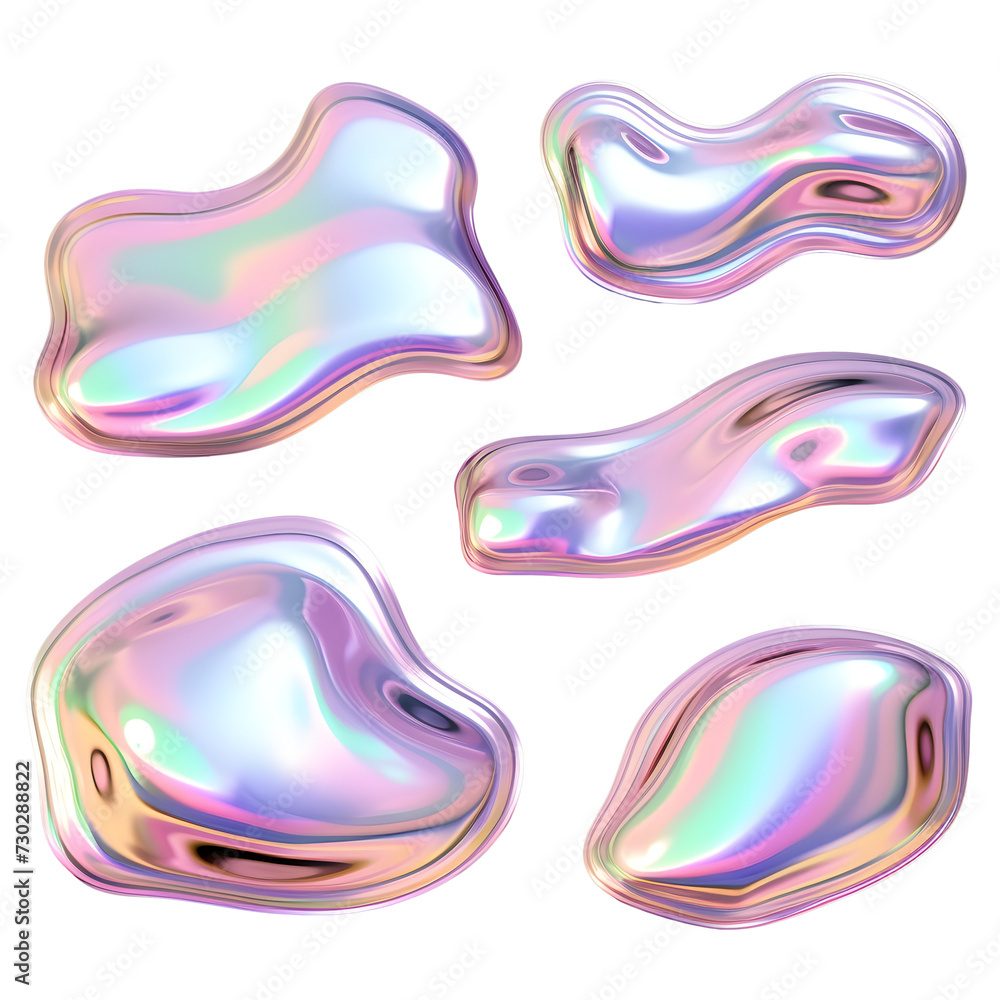 3d chrome y2k metal elements. Chrome Y2K melted, mercury shape 3d set ...