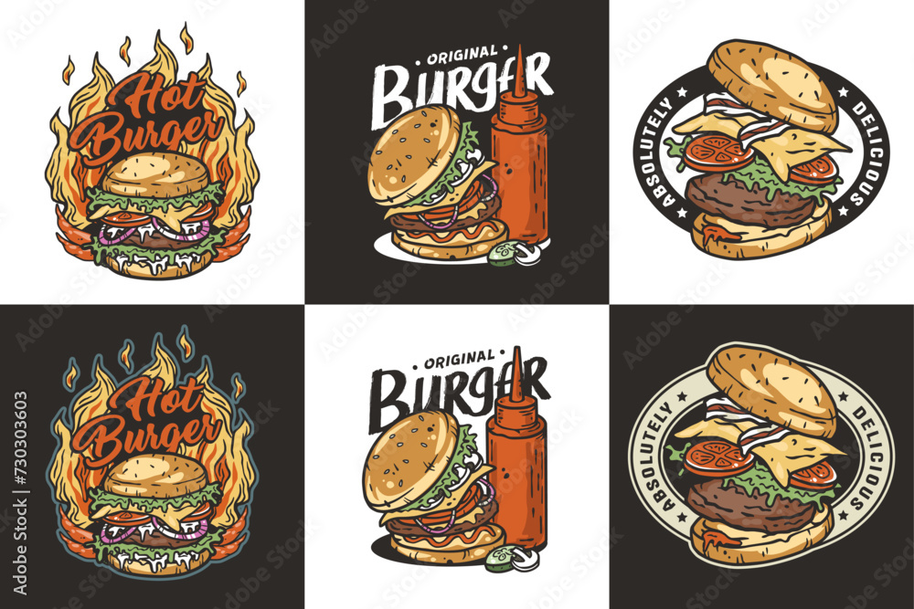Burger set vector for logo of fast food. American food or hamburger ...