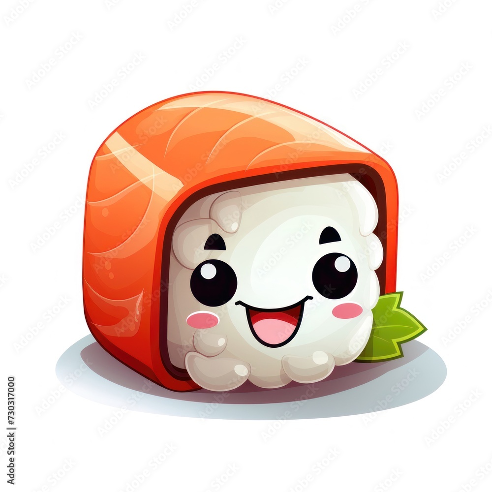 Sushi Cute Cartoon, Kawaii characters emoji, close up. Realistic 3d ...