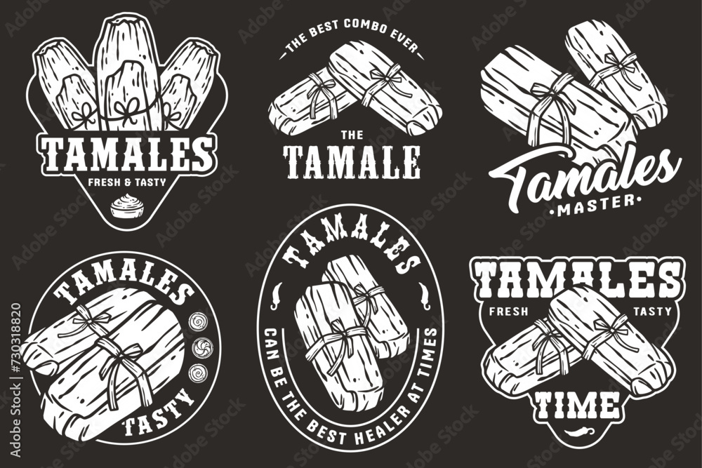 Monochrome Mexico tamale set vector with corn leaves for logo or emblem ...
