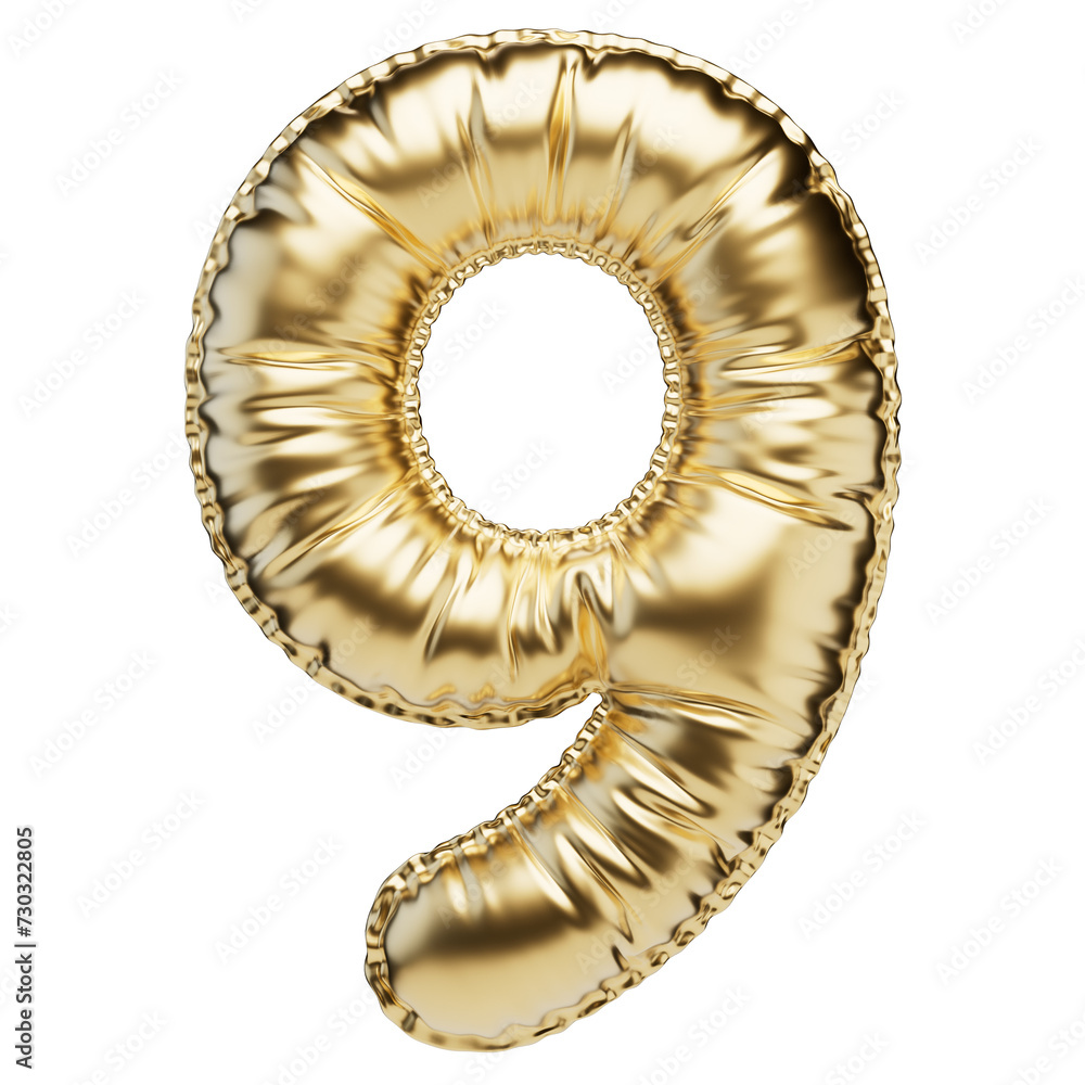 Number nine in the shape of a balloon, isolated on a transparent ...