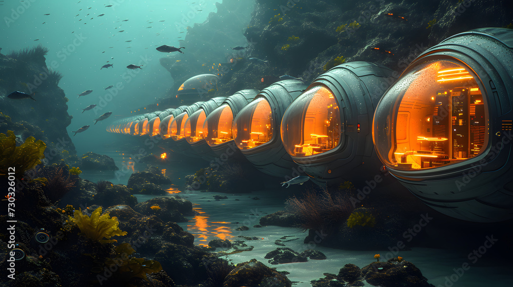 Depict an innovative underwater data center, harnessing the power of ...