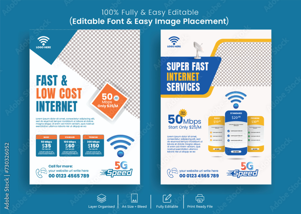 Vecteur Stock Editable Internet Broadband print ready promotional flyer ...
