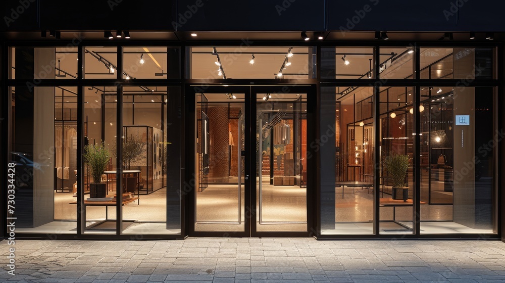Modern entry: Glass entrance doors to a shopping center with automatic ...