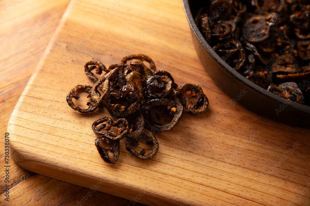 Chili chips. In Mexico called Chicharron de Chile. Crispy chili fried ...