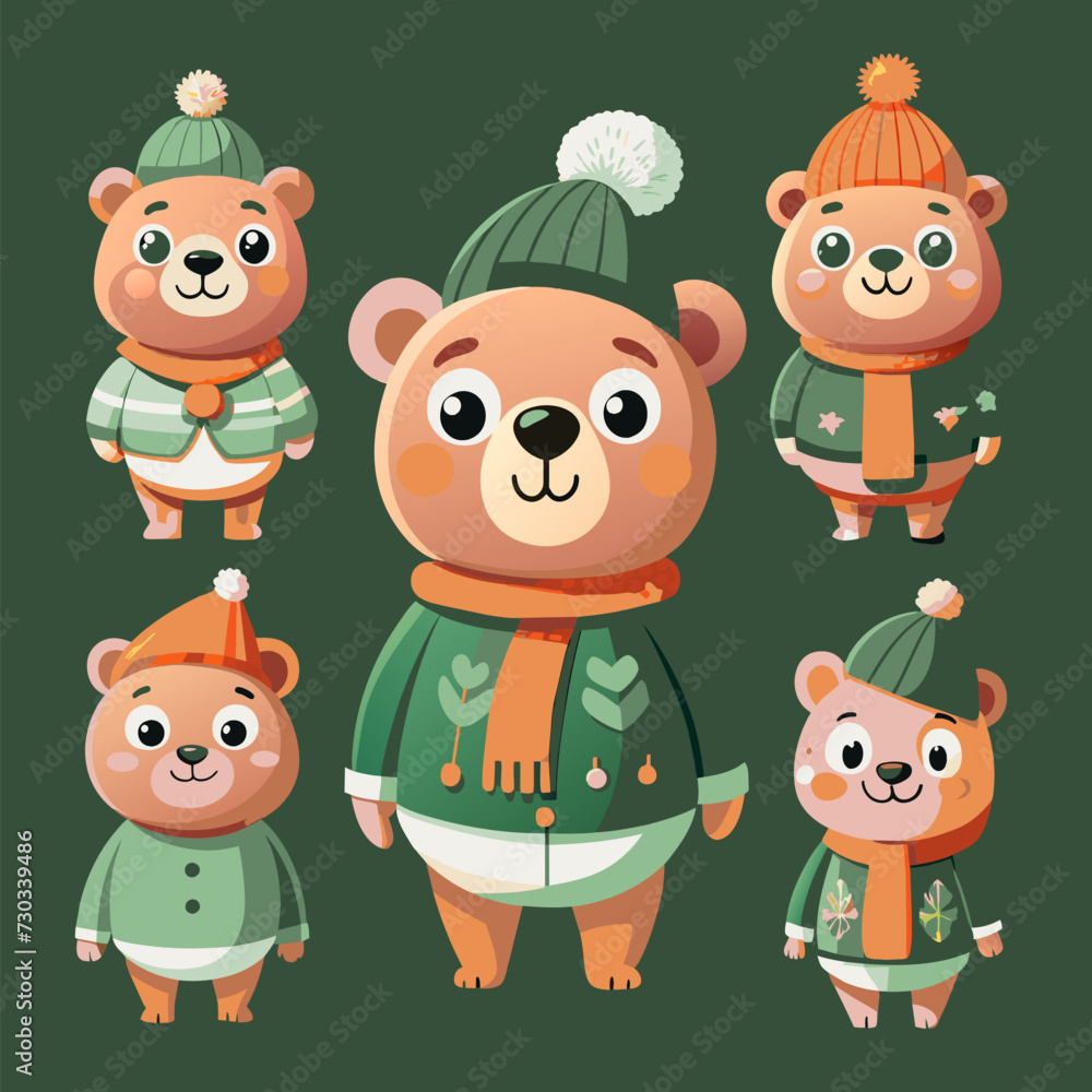 Cute cartoon bear characters of different appearance. Set of bears. EPS ...