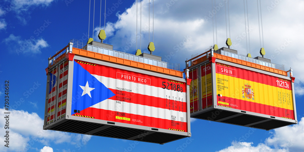 Shipping containers with flags of Puerto Rico and Spain - 3D ...