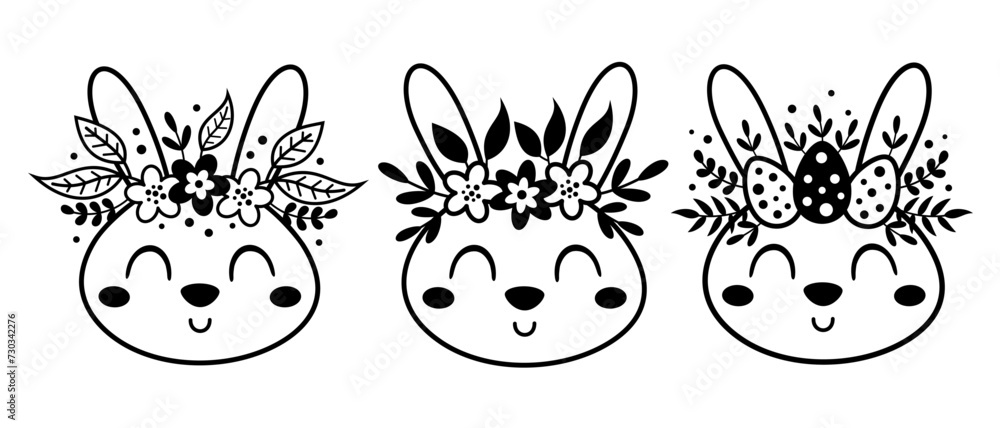 Black and white Easter bunny face clipart. Happy Easter clip art in ...
