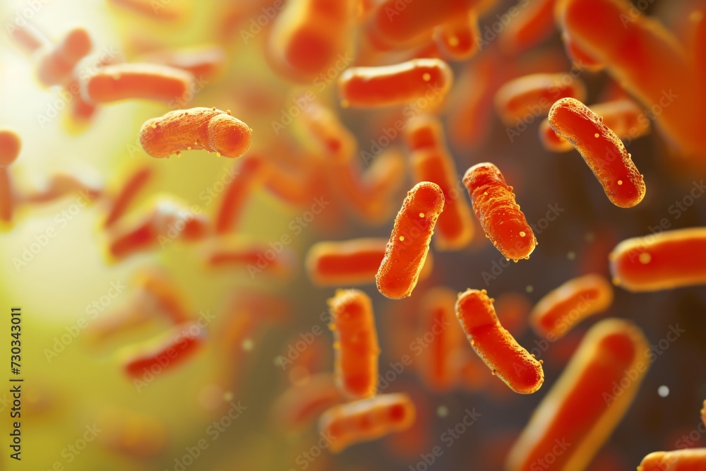 Group of orange bacteria on blue background. Bacterial infections ...