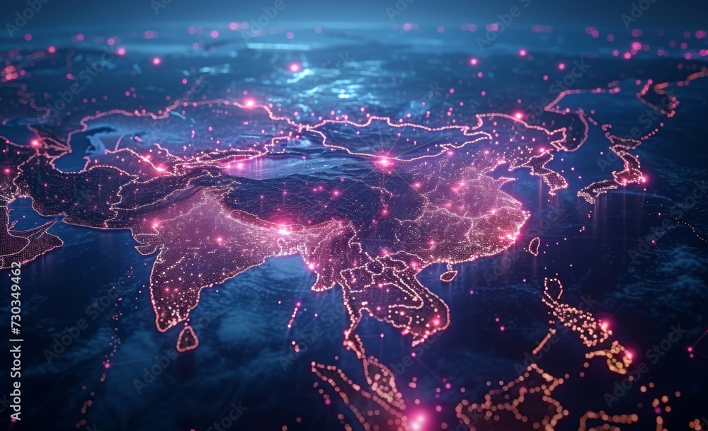 Digital map of Asia, concept of global network and connectivity, data ...