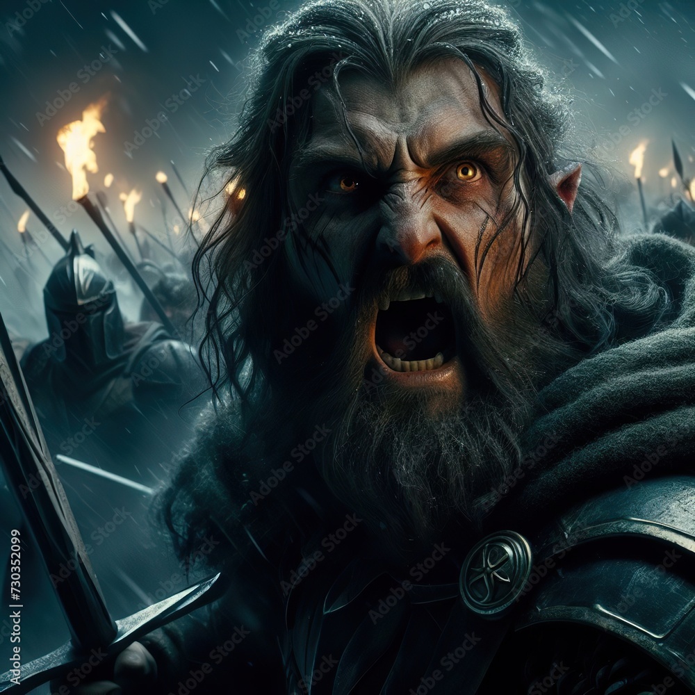 Dark Fantasy Scene: Armored Soldiers in a Stormy Night Battle Scene and ...