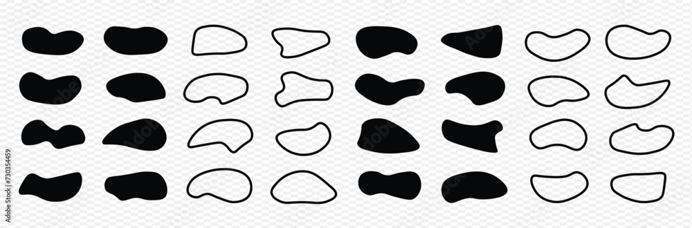 Abstract fluid blob shapes vector set. Paint liquid black blotch shapes ...