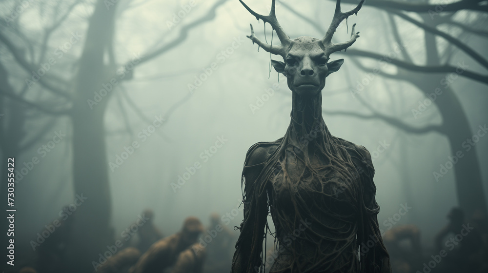 Humanoid monster in fog from horror movie, fear, scary stories, evil ...