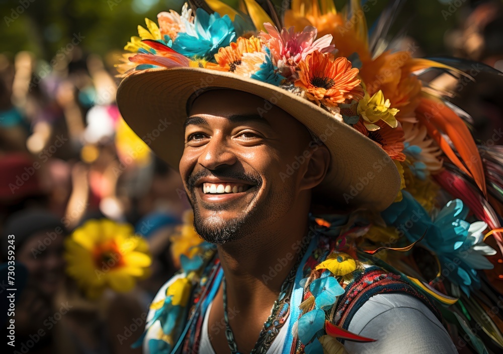 Brazilian Carnival. Young man enjoying the carnival party blowing ...