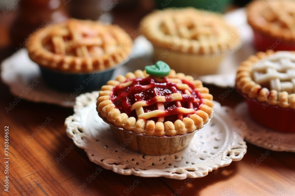 Delectable Mini pies sauce closeup food. Vegetable baked party food ...