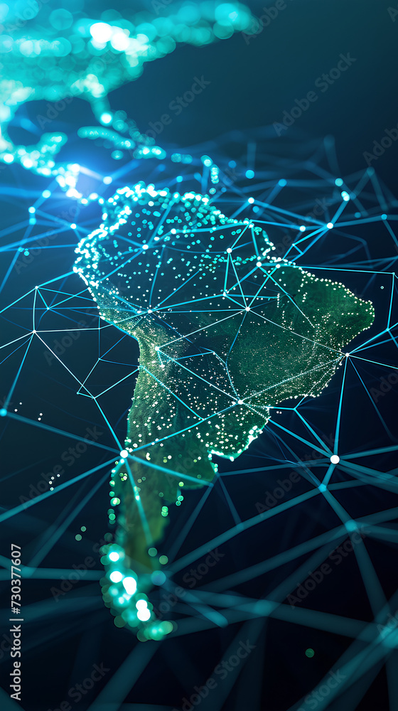 Abstract digital map of South America, South American global network ...