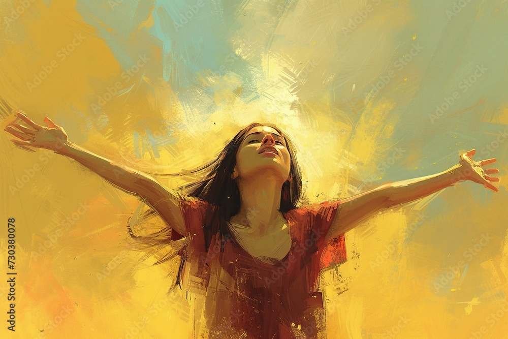 Woman raising hands in worship. Stock Illustration | Adobe Stock