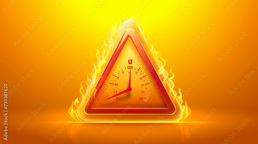 High temperature warning sign. Vector illustration of yellow triangle ...