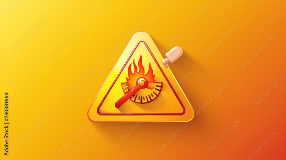High temperature warning sign. Vector illustration of yellow triangle ...