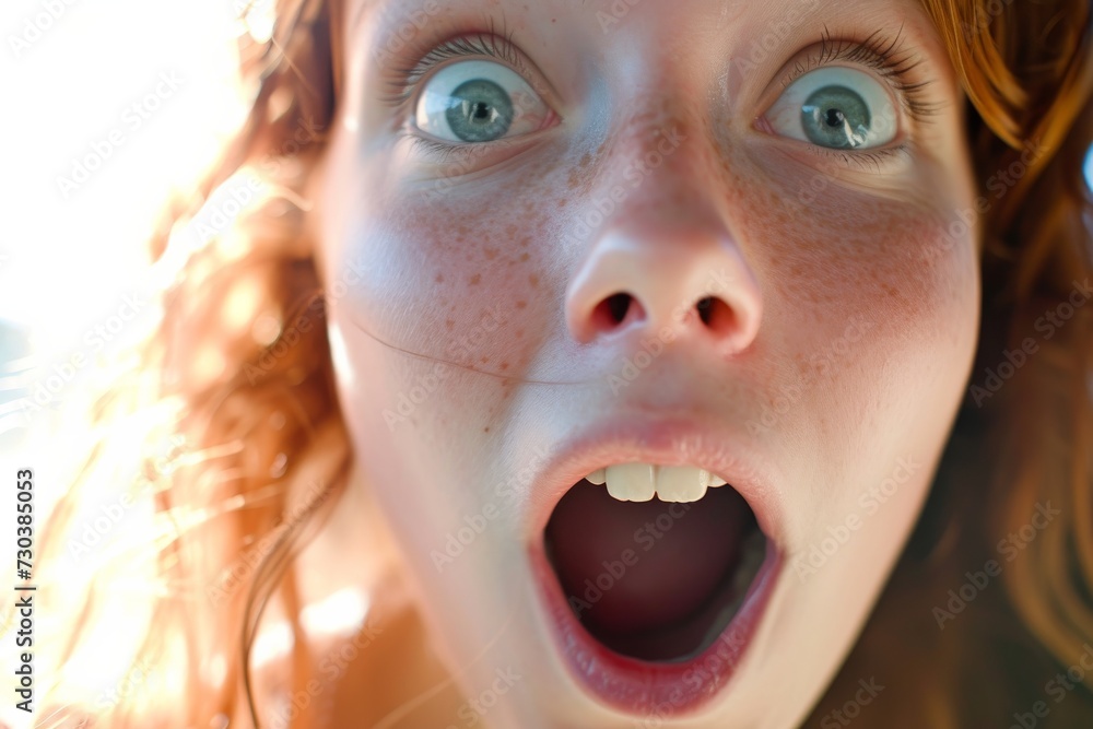 The raw beauty of a girl's face is captured in this close-up, revealing ...