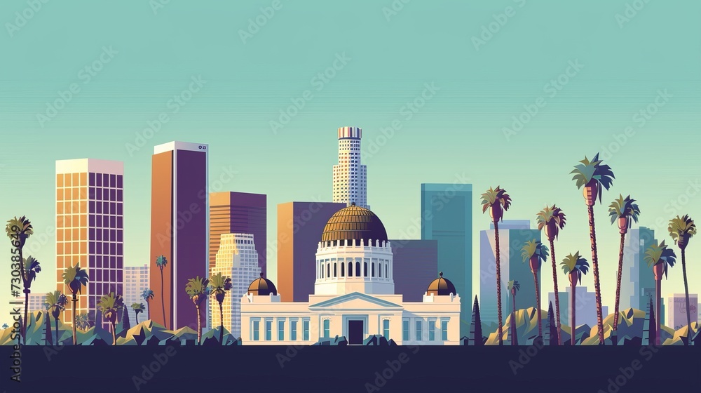 Skyscrapers and iconic landmarks like the Capitol Records Building and ...