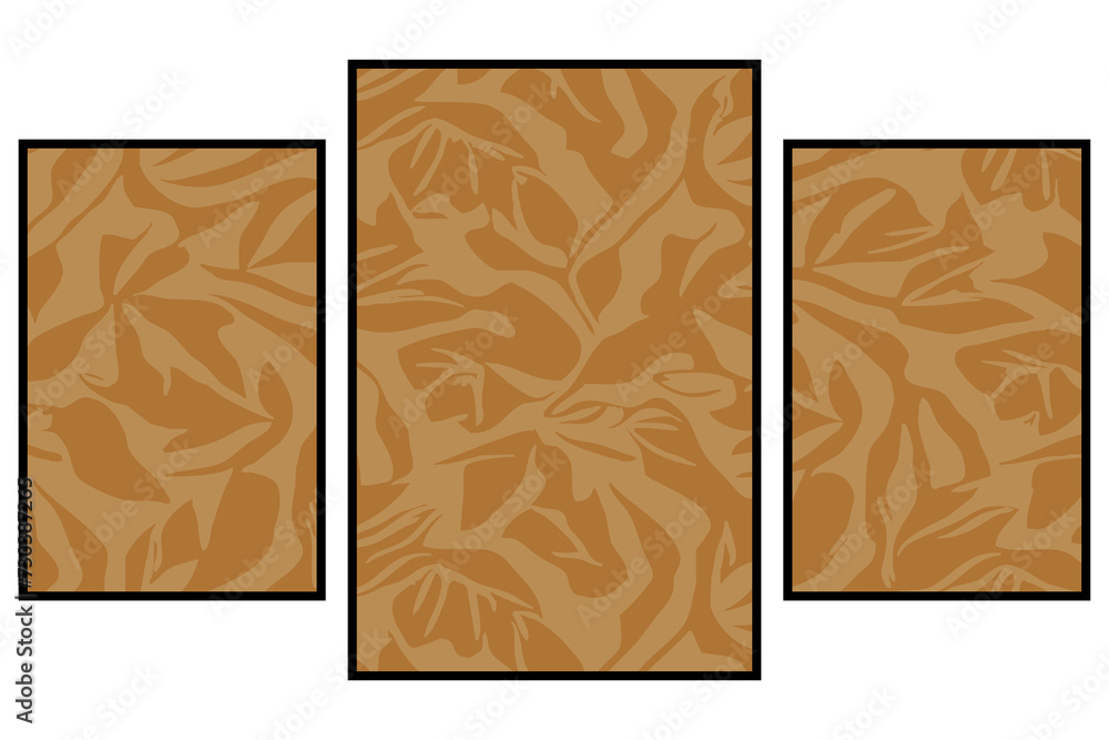 Triptych for wall decorations. Botanical illustration. Abstract shapes. For use in graphics ...