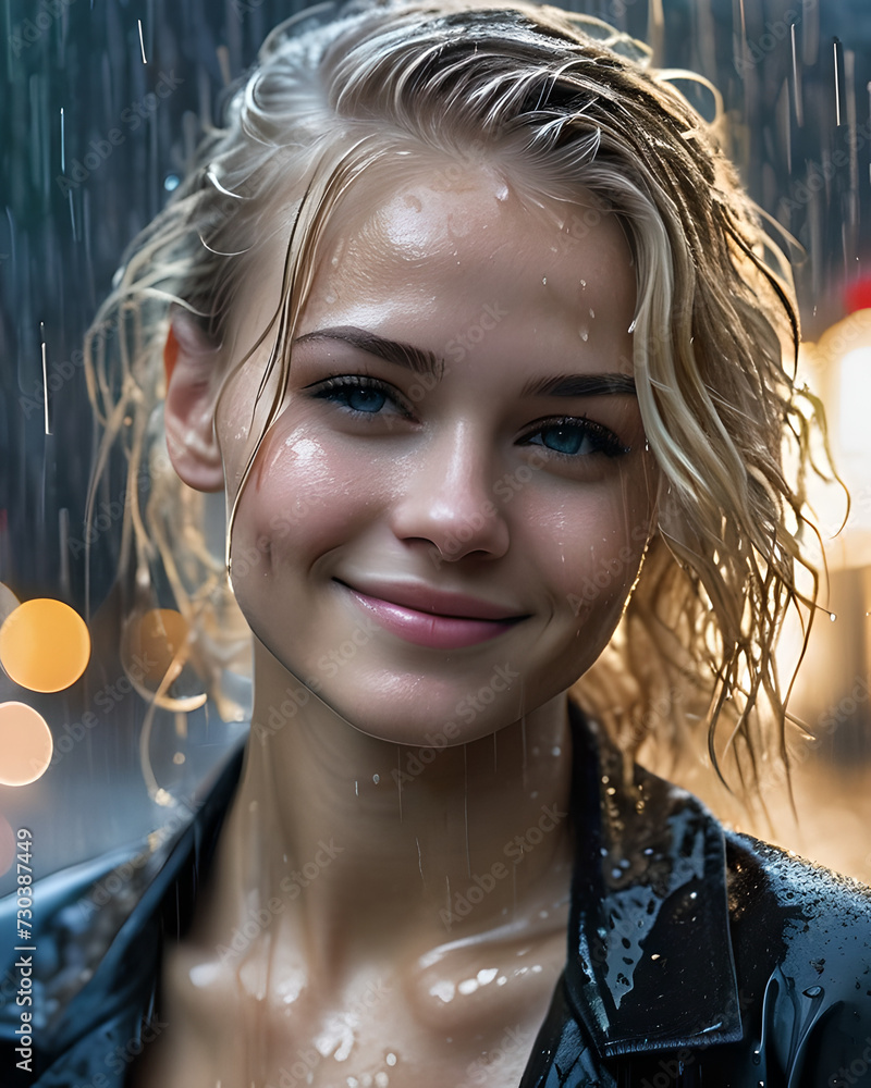 Portrait Girl Rain Raincoat Rain Raindrop Face Wet Girl Happy