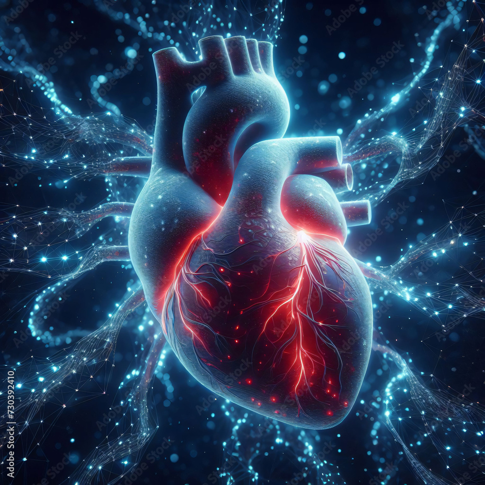 3d rendered illustration of a human heart, fully detailed with valves ...