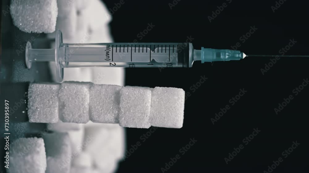Vidéo Stock Sugar - drug, white sugar cubes and syringe. Sweets are ...