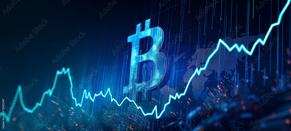 Bitcoin's ascent is depicted with dynamic lines on the cryptocurrency ...