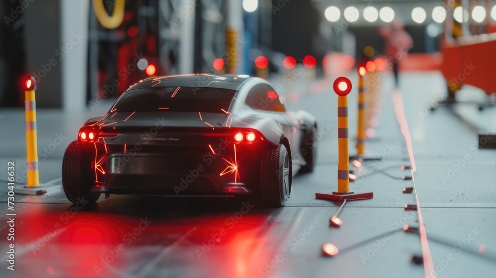 robotic car deploying its sensor array to navigate an obstacle course ...