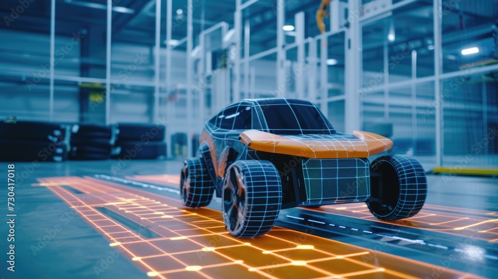 robotic car deploying its sensor array to navigate an obstacle course ...