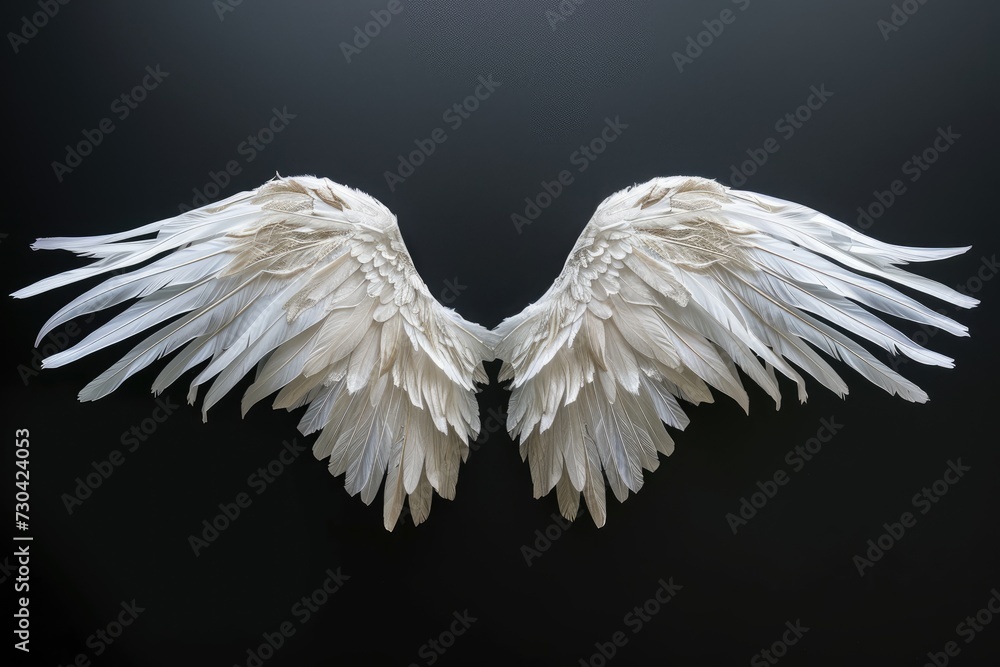 Angel wings isolated on the black background, fantasy feather wings for ...