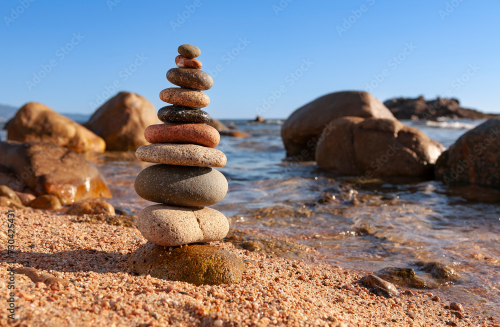 Zen like stones. Zen stones stacked on a beach. Peace buddhism ...