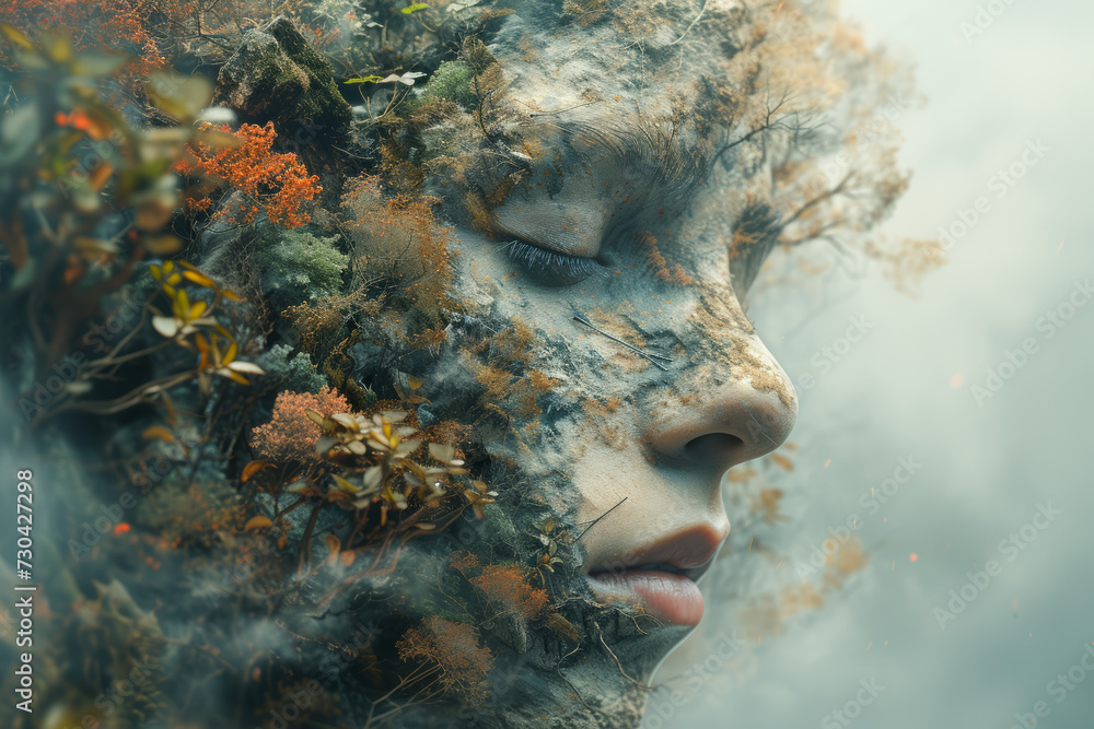 An individual with a floating, fragmented mind, each piece representing ...