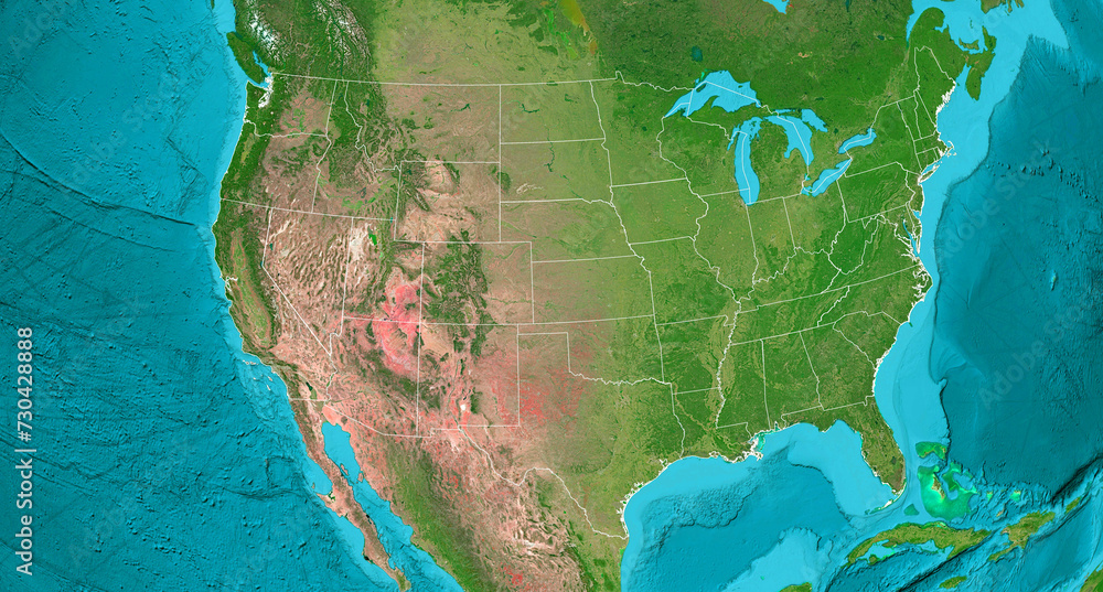 USA United States of America satellite Image natural base map with ...