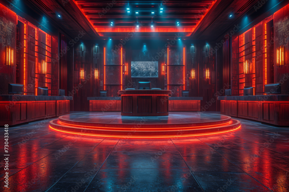 A TV show set with ruby red gels, producing a bold and attention ...