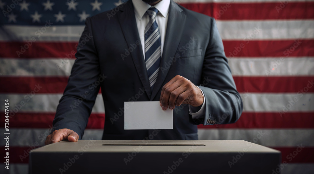 Man in Election Day in the United States, Placing His Ballot into a ...