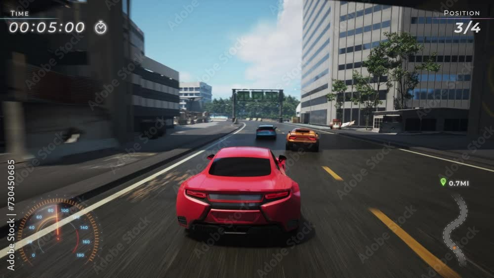 Vidéo Stock Driving the digital red car in the modern console simulator ...